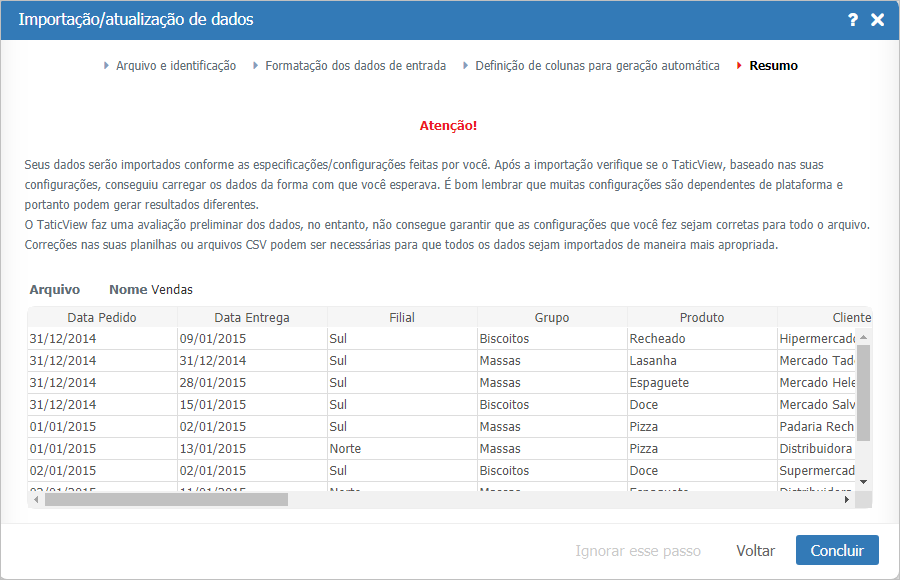 Importando um Novo Arquivo de Dados - TaticView